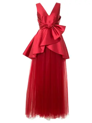 Alberta Ferretti Satin And Tulle Gown - Red