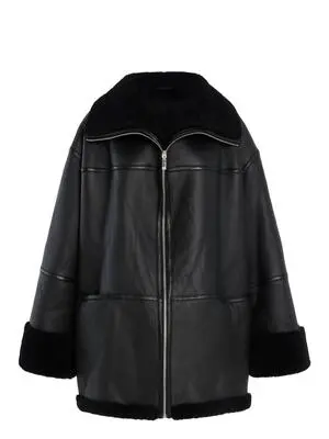 TOTEME Menfi Oversized Shearling Coat - Black