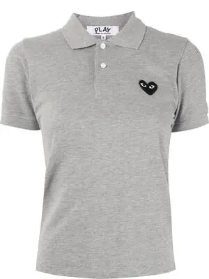 Play Comme Des Garcon Logo Embroidered Polo Shirt - Grey