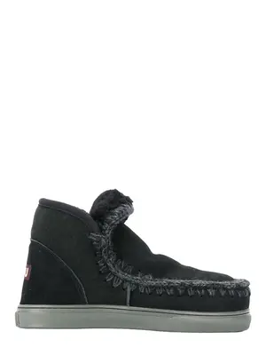 Mou Crochet Stitch-trim Boots - Black