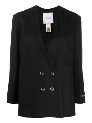 Patou Collarless Double-breasted Blazer - Black