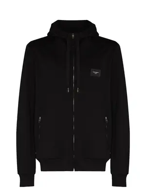 Dolce & Gabbana Logo Patch Zip-up Hoodie - Black