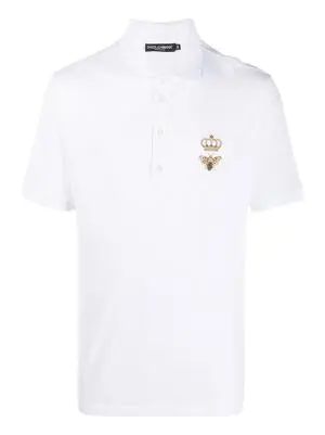 Dolce & Gabbana Embroidered Piqué Polo Shirt - White