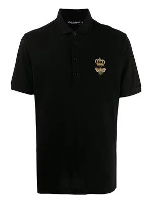 Dolce & Gabbana Embroidered Piqué Polo Shirt - Black