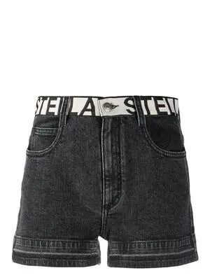 Stella McCartney High-waisted Logo Belt Denim Shorts - Black