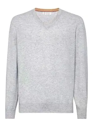Brunello Cucinelli V-neck Long-sleeved Jumper - Grey
