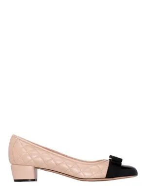 FERRAGAMO Vara Quilted Leather Pumps Neutrals