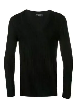 Dolce & Gabbana V-neck Virgin Wool Jumper - Black