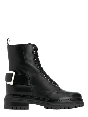 SERGIO ROSSI Buckle-embellished Combat Boots - Black