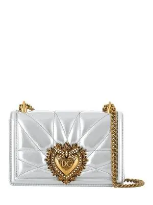 Dolce & Gabbana Medium Devotion Quilted Crossbody Bag - Silver