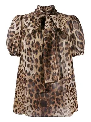 Dolce & Gabbana Leopard-print Organza Blouse - Brown
