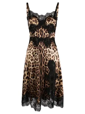 Dolce & Gabbana Leopard-print Silk-cotton Slip Dress - Brown