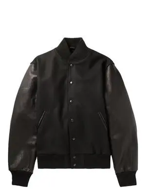 Golden Bear The Albany Wool-blend And Leather Varsity Jacket - Black