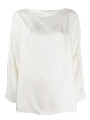 DANIELA GREGIS Boat-neck Satin Blouse - White