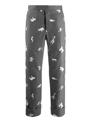 THOM BROWNE Thom Browne Animal-Embroidered Cropped Trousers