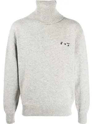 Off-White Embroidered Logo Roll Neck Jumper - Grey