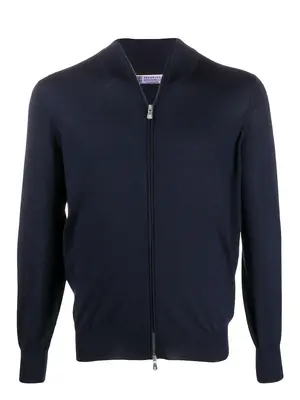 Brunello Cucinelli High-neck Zip-through Sweater - Blue