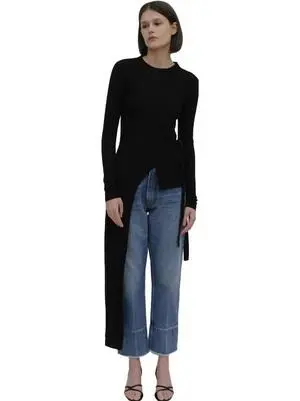Rosetta Getty Long Sleeve Split Apron T-shirt - Black