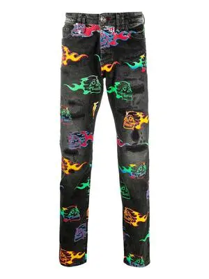 Philipp Plein Printed Straight-leg Jeans - Black