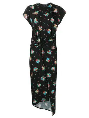 Rabanne Floral Print Twist-front Midi Dress - Black