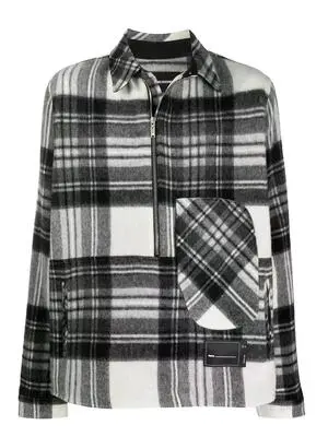 We11Done Half-zip Plaid Wool Shirt - Grey