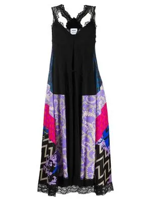 Emilio Pucci Abstract Print Lace Trim Empire-line Dress - Black