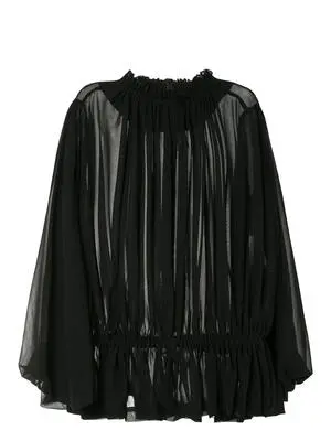 Comme Des Garçons Draped Semi-sheer Blouse - Black