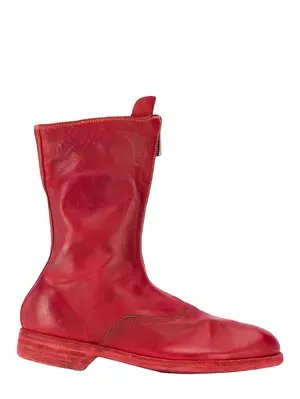 Guidi Front-zip Leather Boots - Red