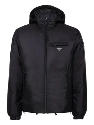 Prada Re-nylon Padded Down Jacket With Logo Plaque - Black