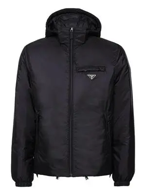 Prada Re-nylon Padded Down Jacket With Logo Plaque - Black