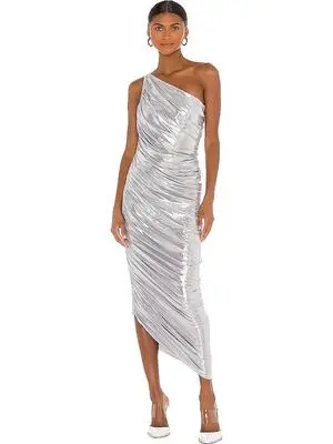 Norma Kamali One-shoulder Ruched Gown In Metallic - Silver