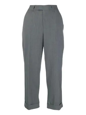 TWINSET Cropped Wool Trousers With Pleat Detail - Grey