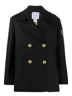 Patou Logo-embroidered Wool Pea Coat - Black