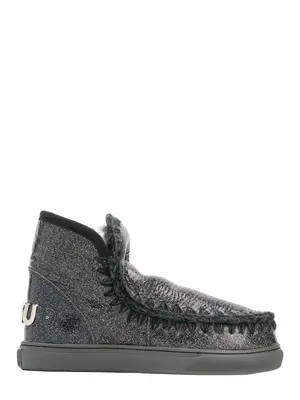 Mou Crochet Stitch-trim Glitter Boots - Black