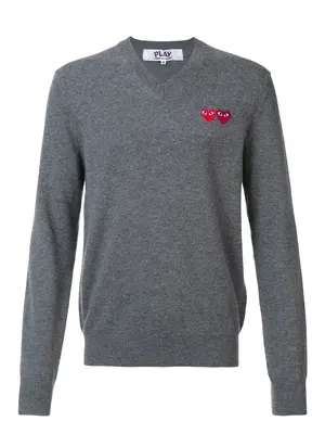 Play Comme Des Garcon Double Heart Wool Jumper - Grey