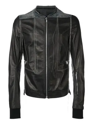 Rick Owens Contrast Stitch Leather Jacket - Black