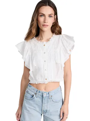 LoveShackFancy Nora Top - Antique White