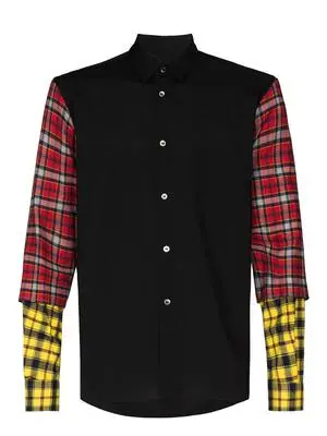 Comme Des Garçons Tartan-sleeve Buttoned Shirt - Black