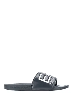 Emporio Armani Logo Embossed Slides - Blue