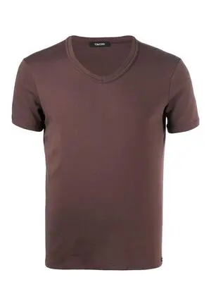 TOM FORD Logo Patch V-neck T-shirt - Brown