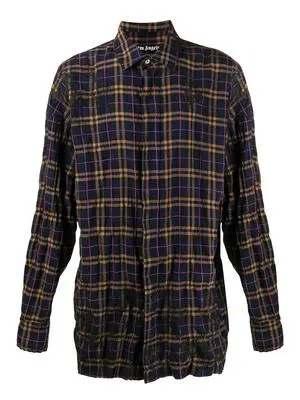 Palm Angels Logo-print Check-pattern Shirt - Blue