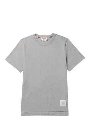 Thom Browne Grosgrain-trimmed Mélange Cotton-jersey T-shirt - Gray