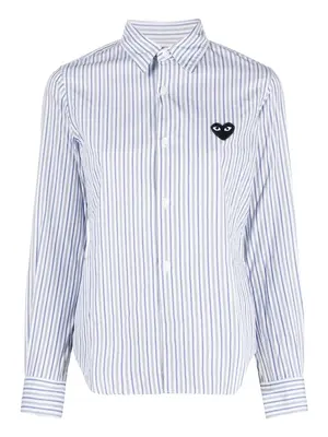 Play Comme Des Garcon Heart-patch Striped Shirt - Blue
