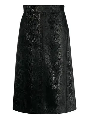 Saint Laurent Snakeskin-effect Midi Skirt - Black