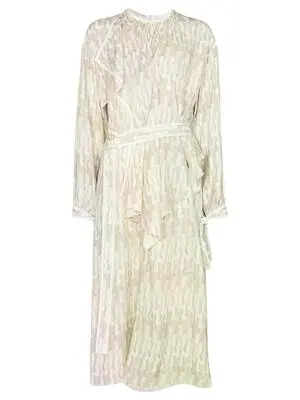 Stella McCartney Asymmetric Silk Graphic Print Midi Dress - Grey