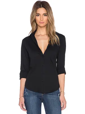 BOBI Light Weight Jersey Button Up - Black