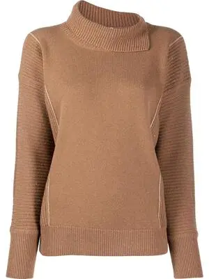 Peserico Asymmetric High Neck Knitted Jumper - Brown
