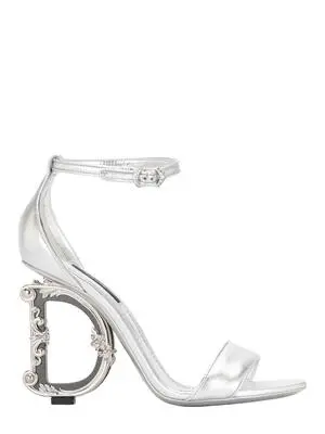 Dolce & Gabbana Lambskin Baroque Logo-heeled Sandals - Silver