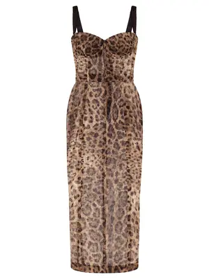 Dolce & Gabbana Leopard-print Bustier Midi Dress - Brown