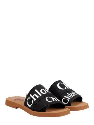 Chloé Woody Canvas Slides - Black